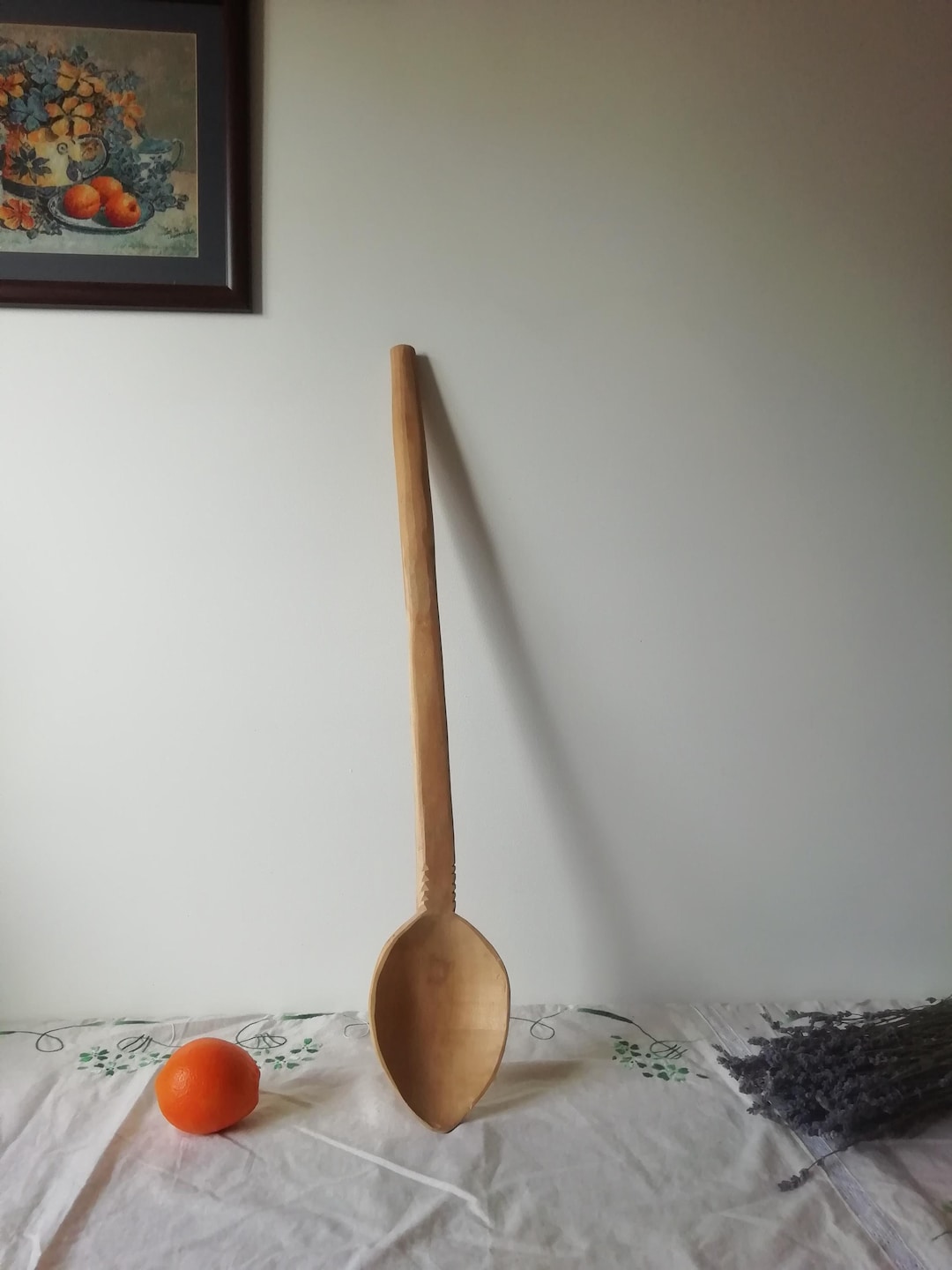 Cuchara de caldero de madera tallada a mano grande vintage de 26 ...