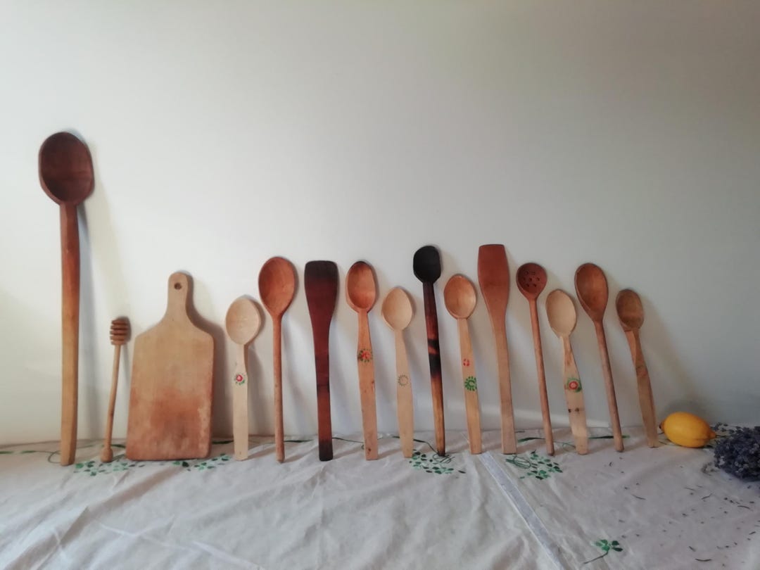 Vintage Wooden Kitchen Utensils Set of 15: Primitive Wood Spatulas ...