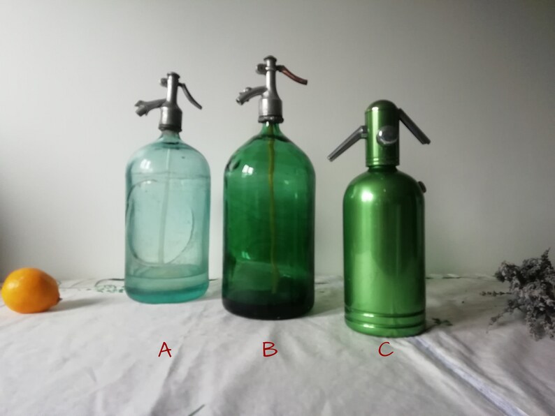 Antique Big Blue Green Seltzer Siphon Bottles From Romania, Vintage ...