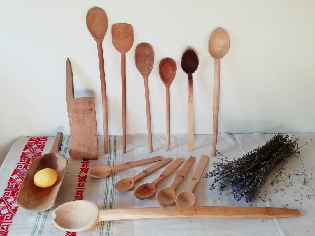 Lot of 14 Wooden Rustic Kitchen Utensils Romanian Hand Carved - Etsy