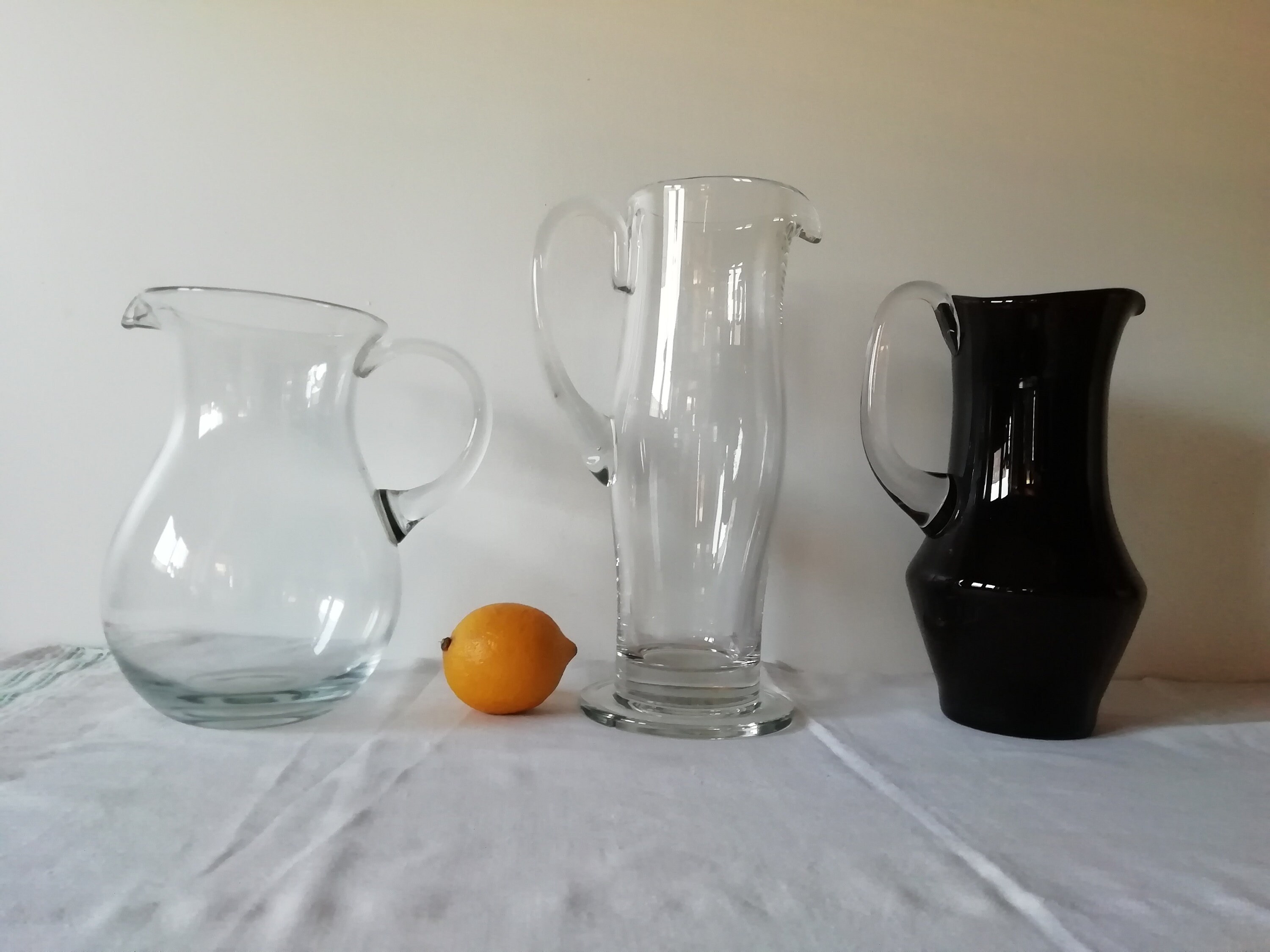 Large Blown Glass Pitchers, Vintage Glass Vases, Unique Water Pitcher ...