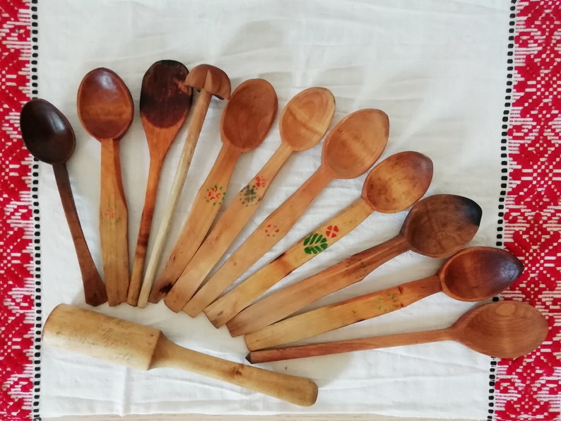 Vintage Wooden Rustic Kitchen Utensils Romanian Hand Carved - Etsy