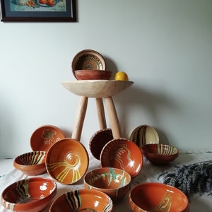 Antique Clay Bowls, Vintage Handmade Ceramic Plates, Rustic Primitive ...