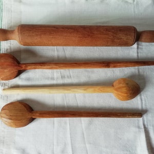 Set of 4 Large Primitive Wooden Kitchen Utensils - Old Kitchen Spoons ...