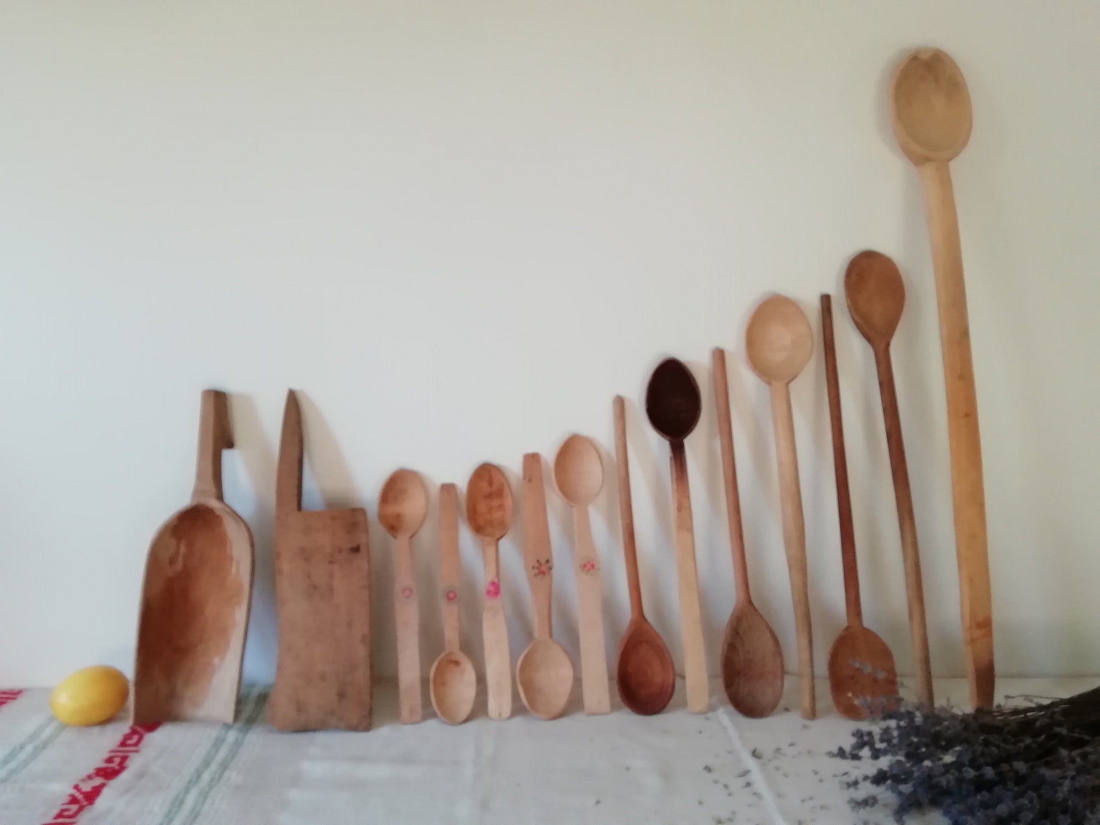Lot of 14 Wooden Rustic Kitchen Utensils, Romanian Hand Carved Vintage ...