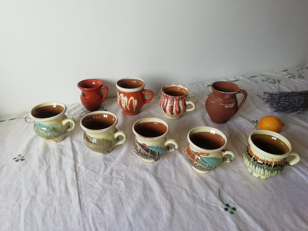 Antique Clay Water Milk Tea Coffee Mugs, Primitive Ceramic Cups, Old ...