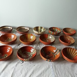 Antique Clay Bowls, Vintage Handmade Ceramic Plates, Rustic Primitive ...