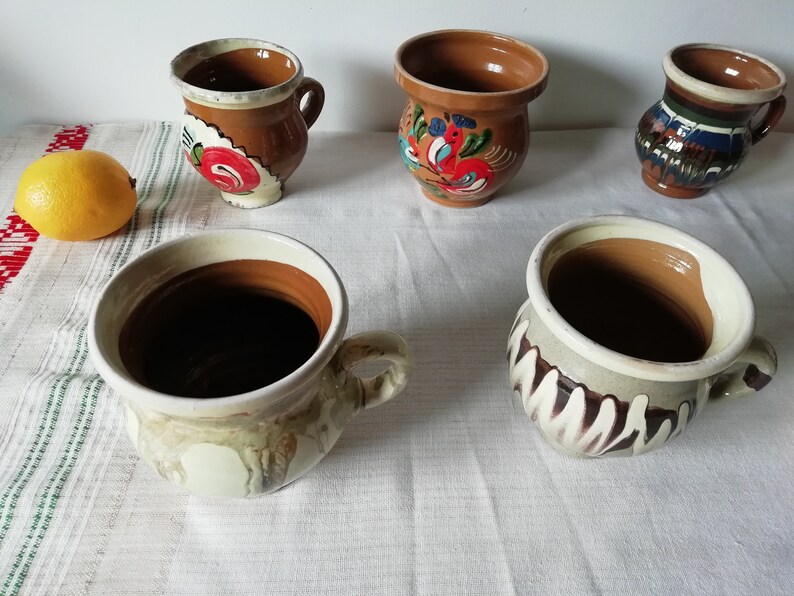 Antique Clay Water Milk Tea Coffee Mugs, Primitive Ceramic Cups, Old ...