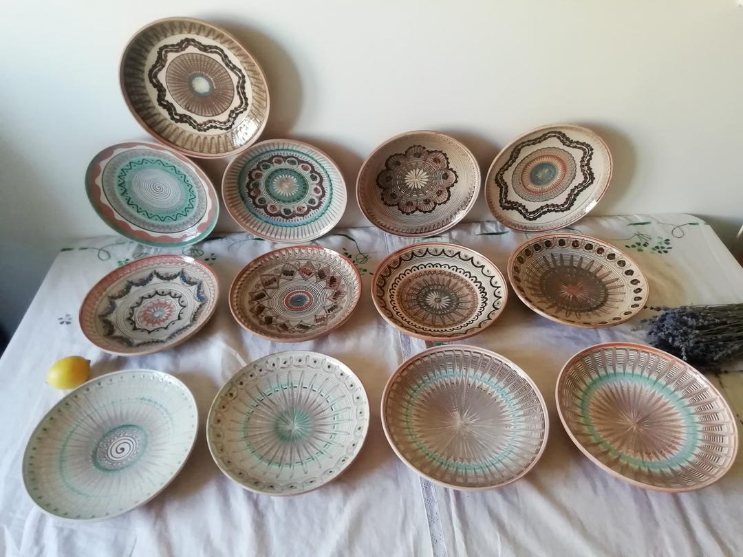 Hand Made Clay Plates Vintage Traditional Romanian Wall Hanging Decor ...