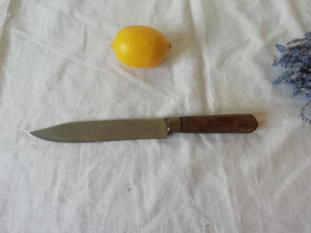 Vintage Kitchen Knife With Wooden & Brass Handle – Rustic Decor or Food ...