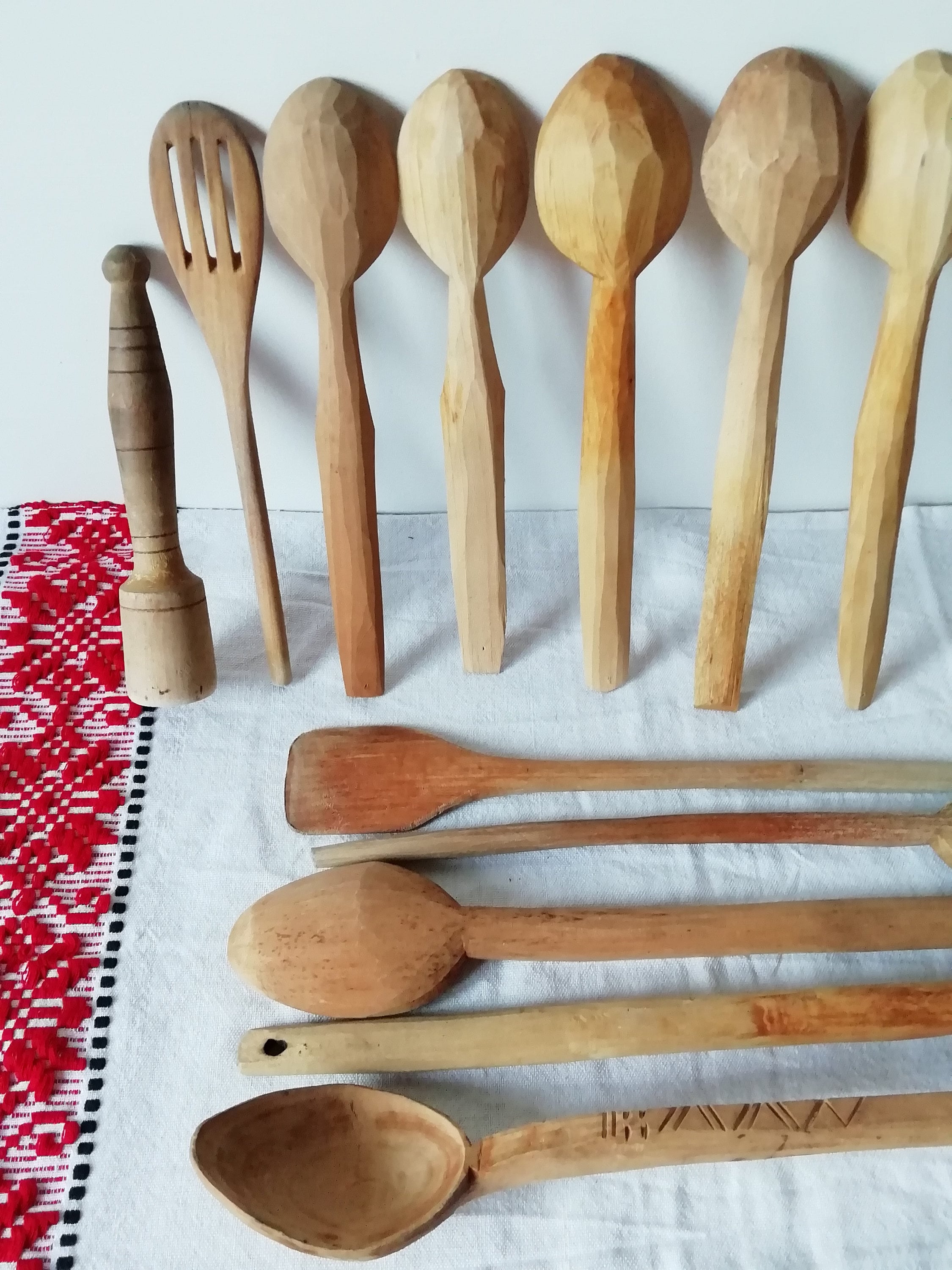 Mix of 15 Wooden Rustic Kitchen Utensils, Romanian Hand Carved Vintage ...
