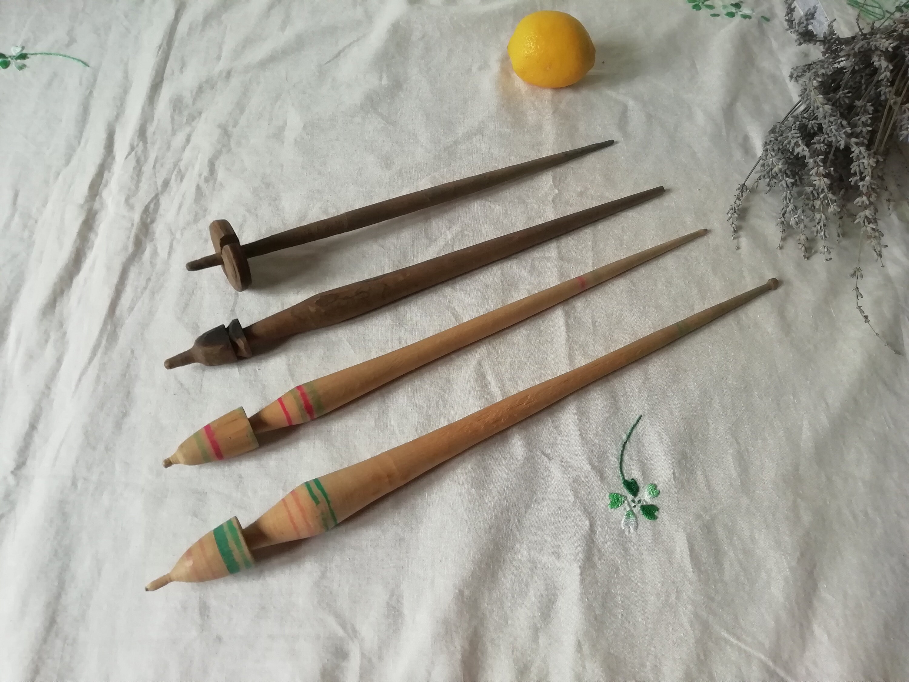 Antique Wooden Spindles for Spinning Wool, Turned Wood Spindles ...