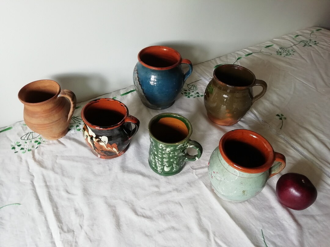 Vintage Hand-painted Ceramic Clay Milk Pitchers - Charming Farmhouse ...