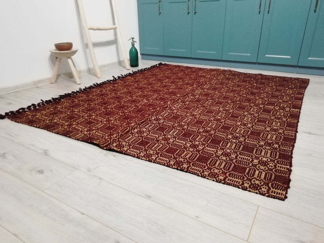 Vintage Romanian Bed Cover - Antique Wool Carpet - Rustic Bedspread ...