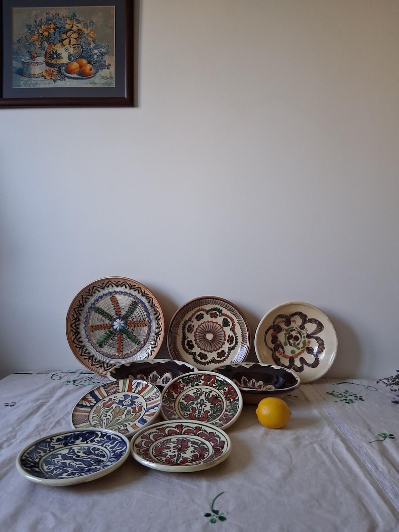 Rustic Earthenware Clay Plates Wall Hanging Decor, Antique Primitive ...