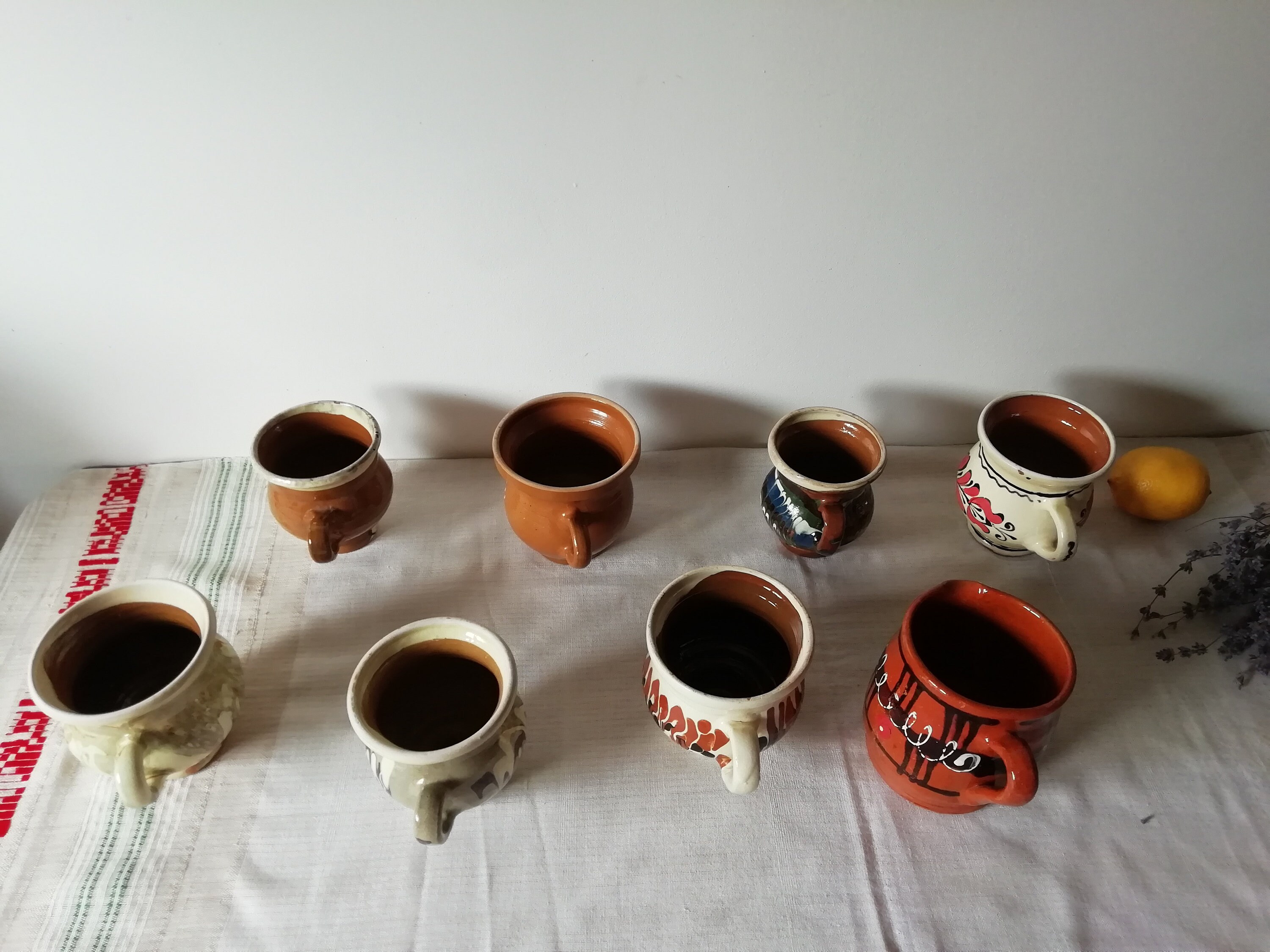 Antique Clay Water Milk Tea Coffee Mugs, Primitive Ceramic Cups, Old ...