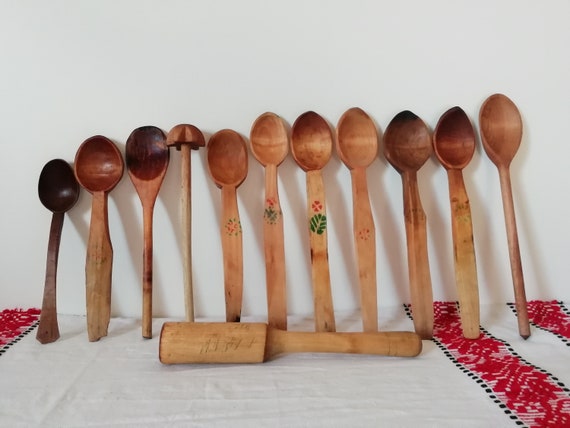Vintage Wooden Rustic Kitchen Utensils Romanian Hand Carved - Etsy