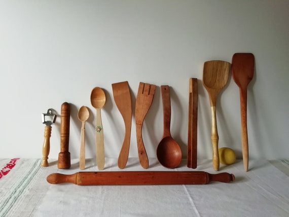 Vintage Wooden Kitchen Utensils Old Rustic Wood Spoons - Etsy