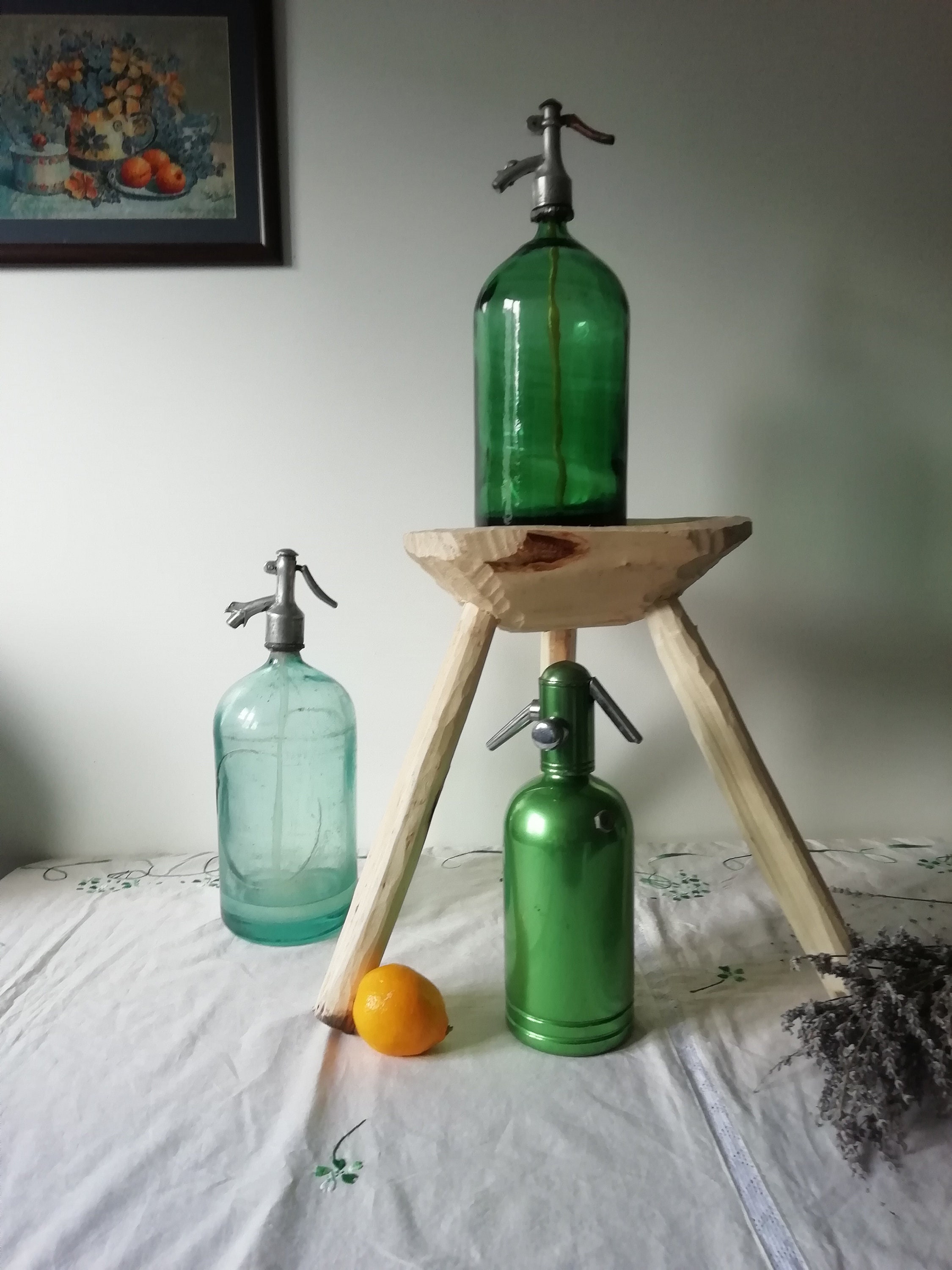 Antique Big Blue Green Seltzer Siphon Bottles From Romania, Vintage ...