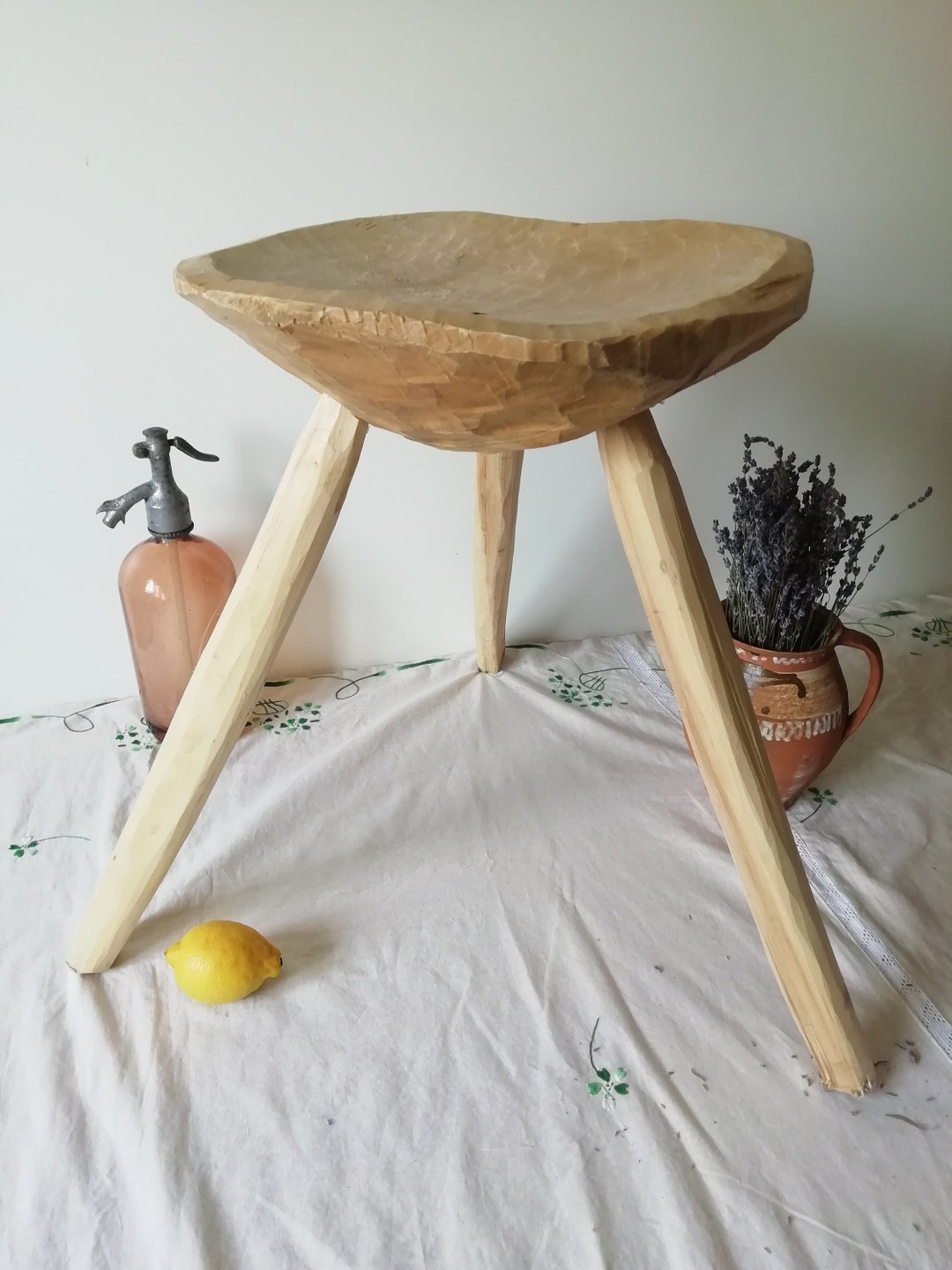 Vintage Rustic Milking Stool 19.7'' Tall - Three Legged Flower Stand ...