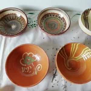 Antique Clay Bowls, Vintage Handmade Ceramic Plates, Rustic Primitive ...