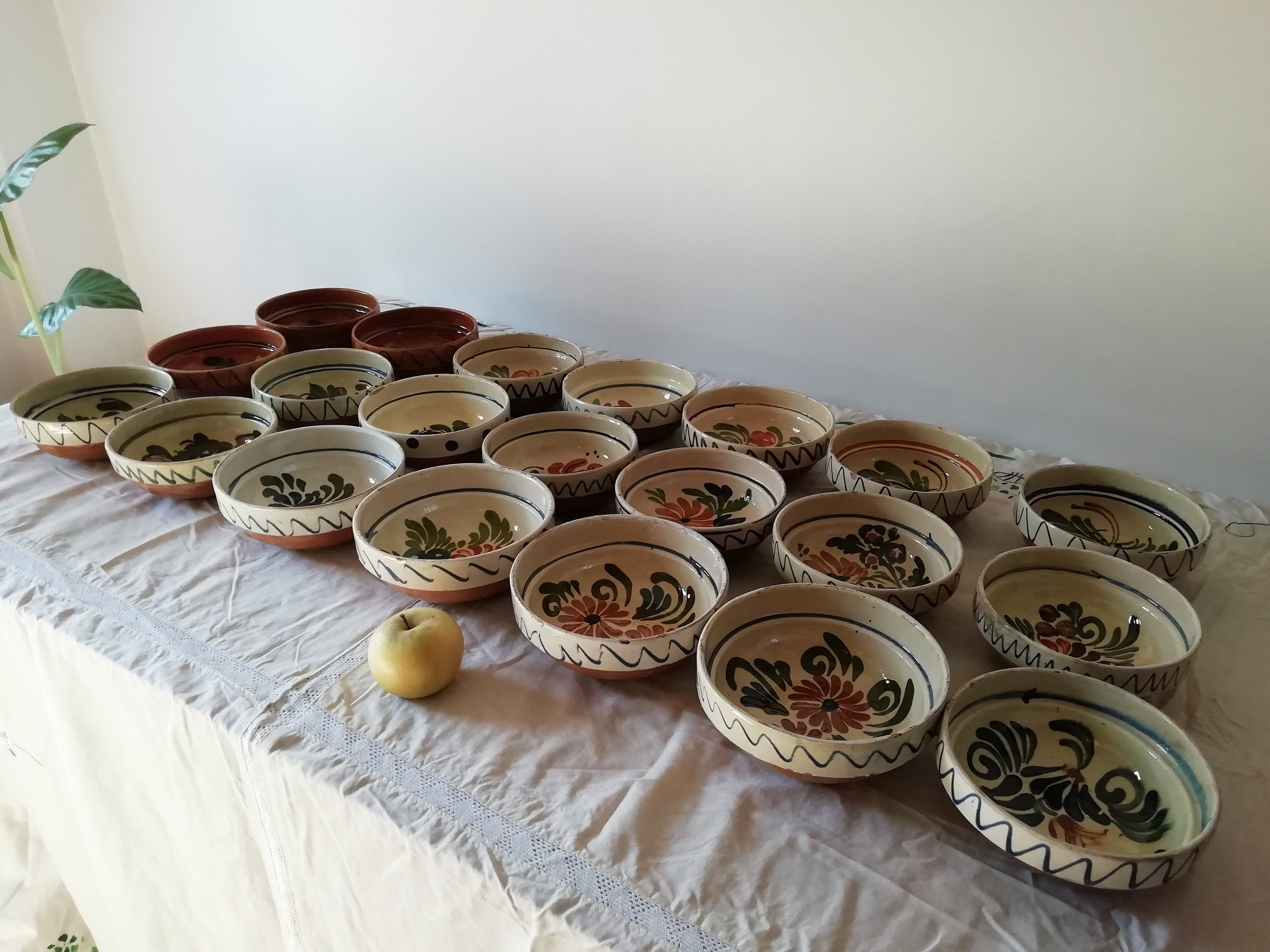 Rustic Earthenware Clay Bowls, Antique Primitive Handmade Ceramic Plate ...