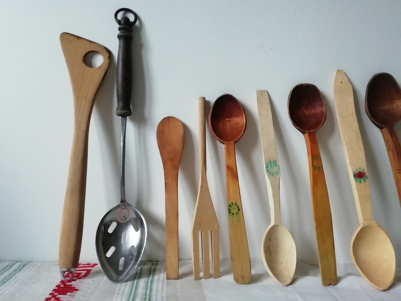 Vintage Wooden Rustic Kitchen Utensils, Romanian Hand Carved Old Spoons ...