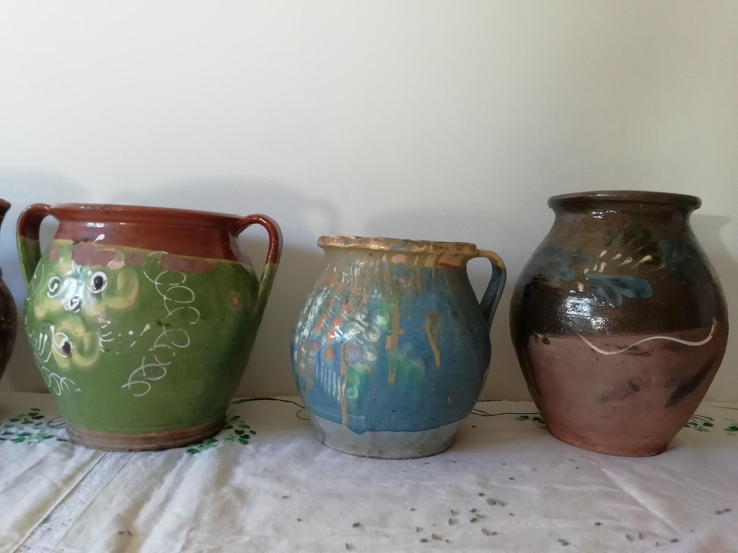Antique Farmer's Jugs, Big Ceramic Milk Pitchers, Handmade Hand-painted ...