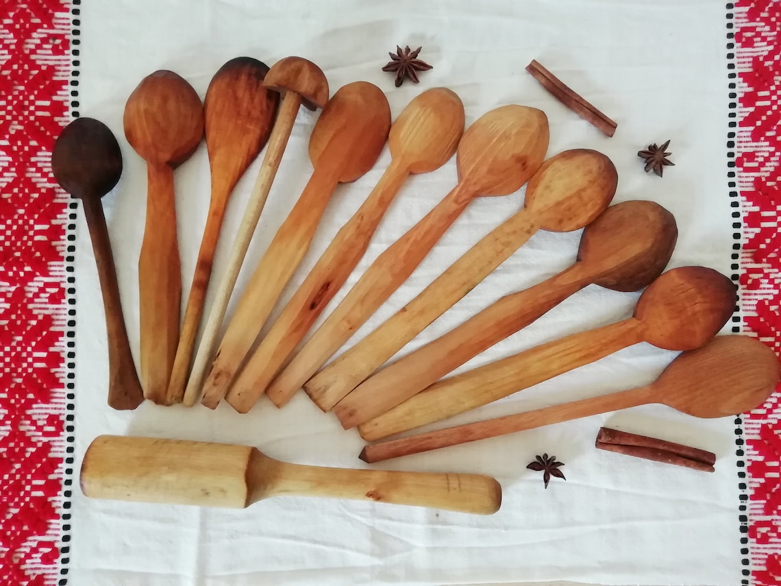 Vintage Wooden Rustic Kitchen Utensils Romanian Hand Carved - Etsy