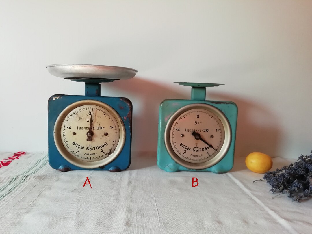 Antique Blue Kitchen Scale With Aluminum Bowl, Vintage Family Light ...