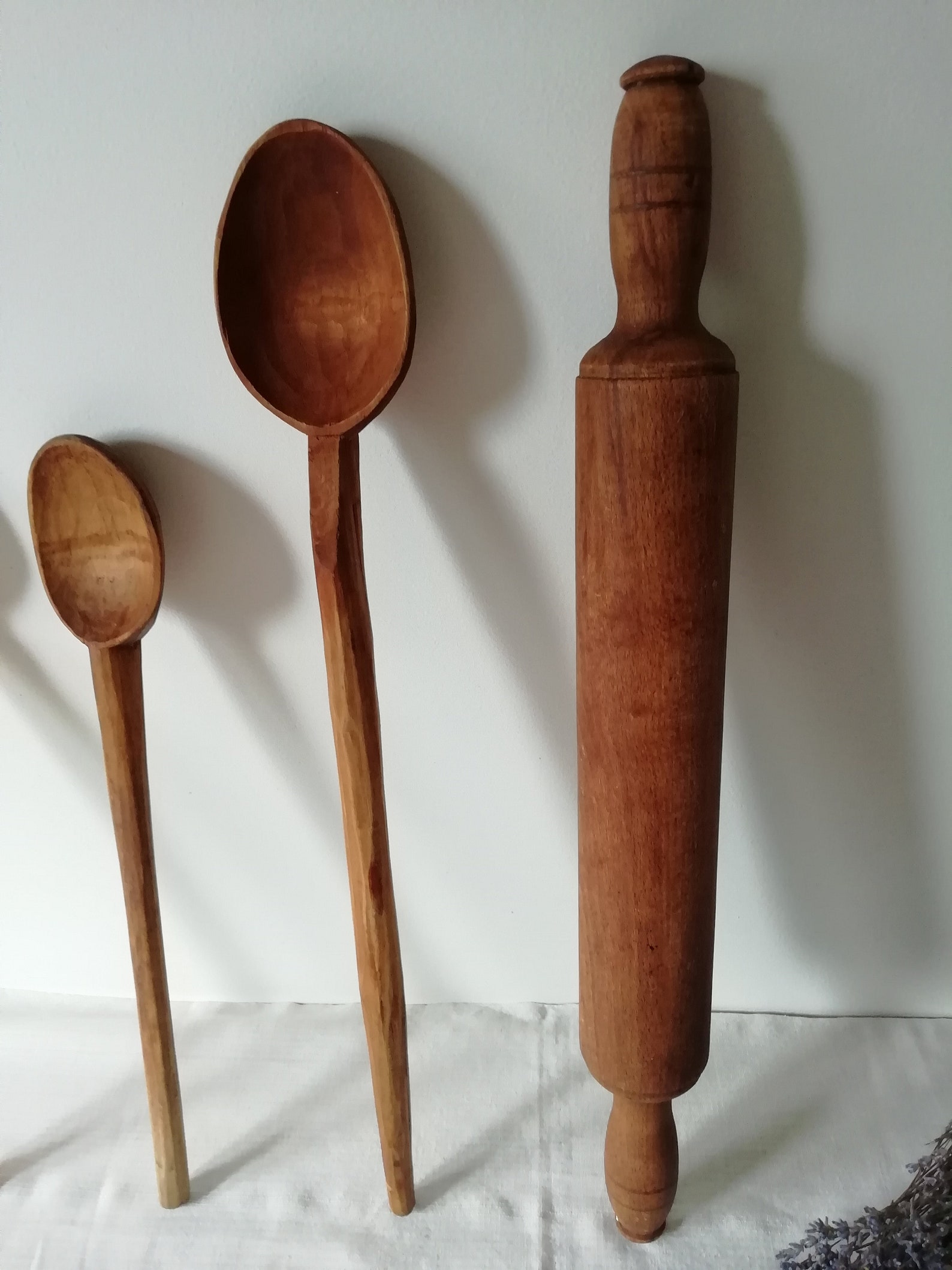 Set of 4 Large Primitive Wooden Kitchen Utensils Old Kitchen - Etsy