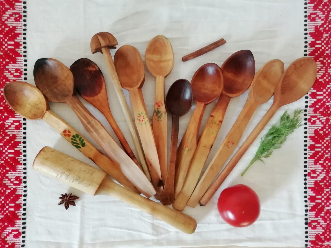 Vintage Wooden Rustic Kitchen Utensils Romanian Hand Carved - Etsy