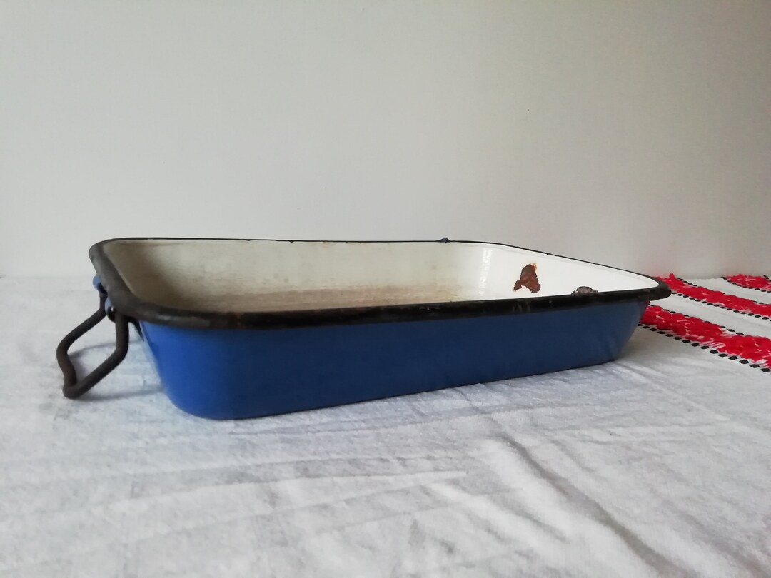 Vintage Blue Enamel Table Tray With Rusty Handles for Food - Etsy
