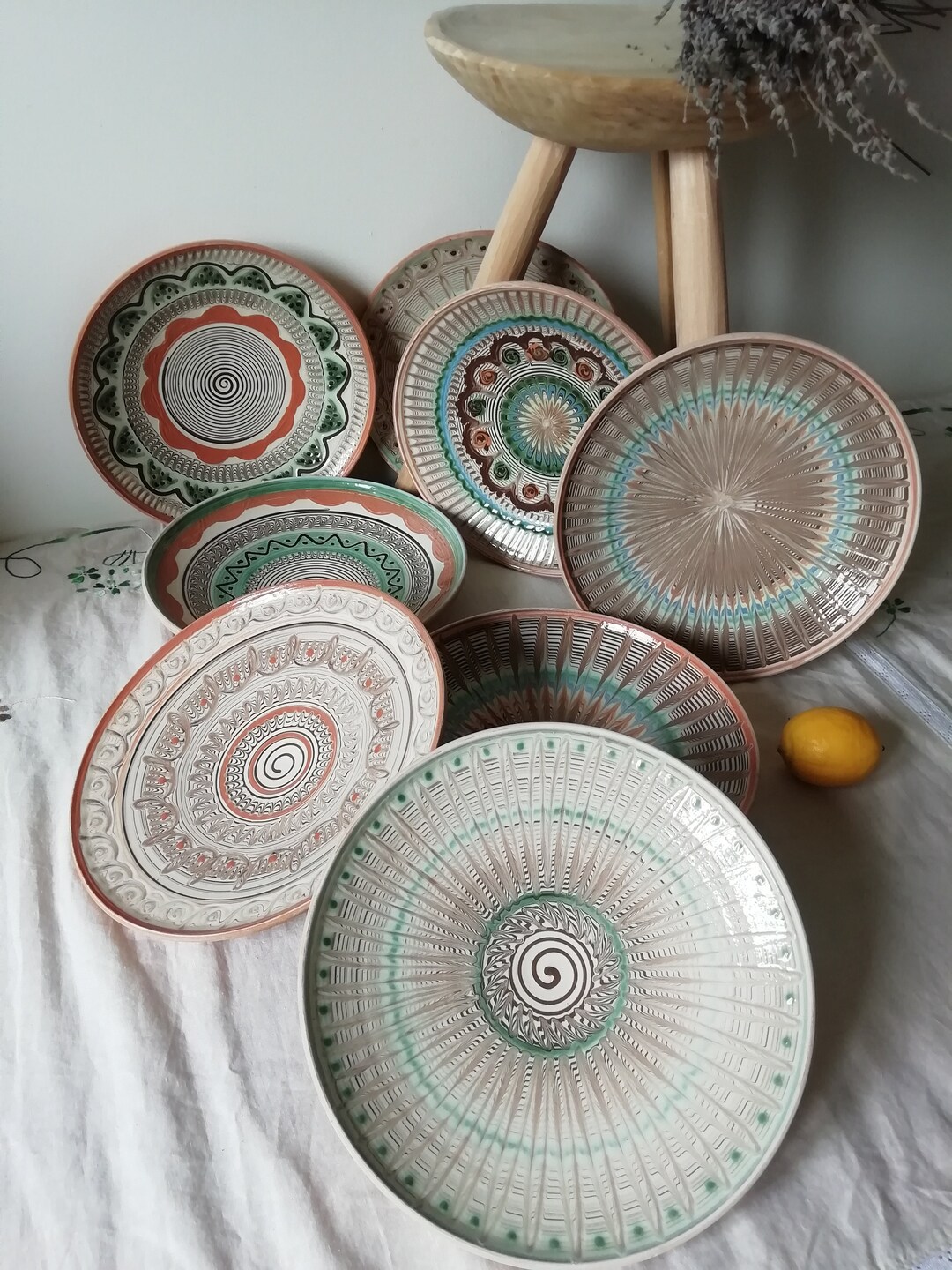 Hand Made Clay Plates Vintage Traditional Romanian Wall Hanging Decor ...