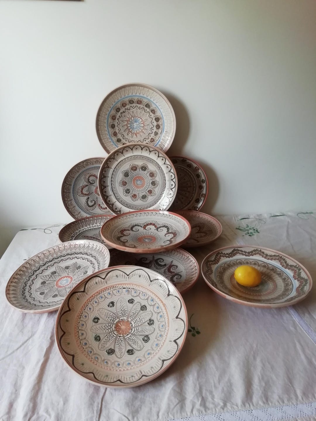 Hand Made Clay Plates Vintage Traditional Romanian Wall Hanging Decor ...