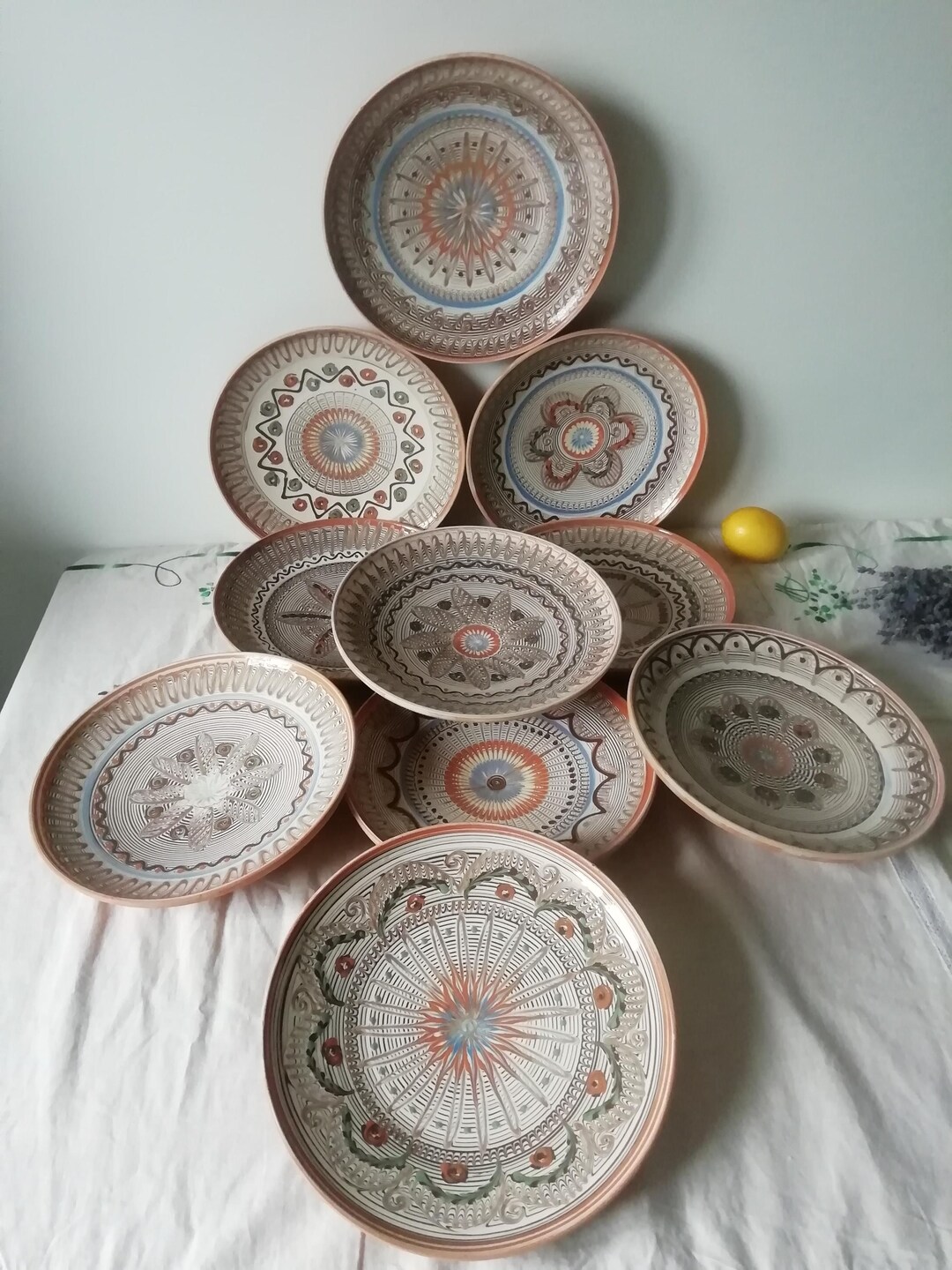 Hand Made Clay Plates Vintage Traditional Romanian Wall Hanging Decor ...