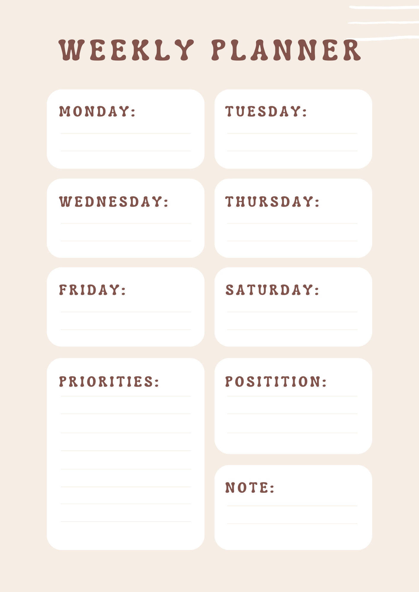 Weekly Planner, Simple Planner, Printable Planner Page, PDF Printable ...