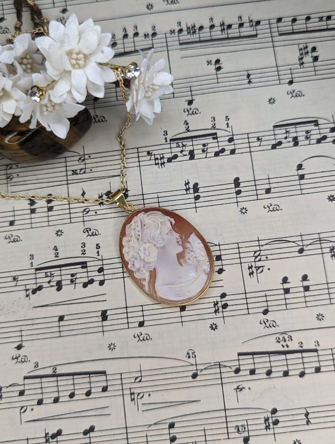 Classic Side Profile Hand Carved Cameo Necklace, Victorian Style ...