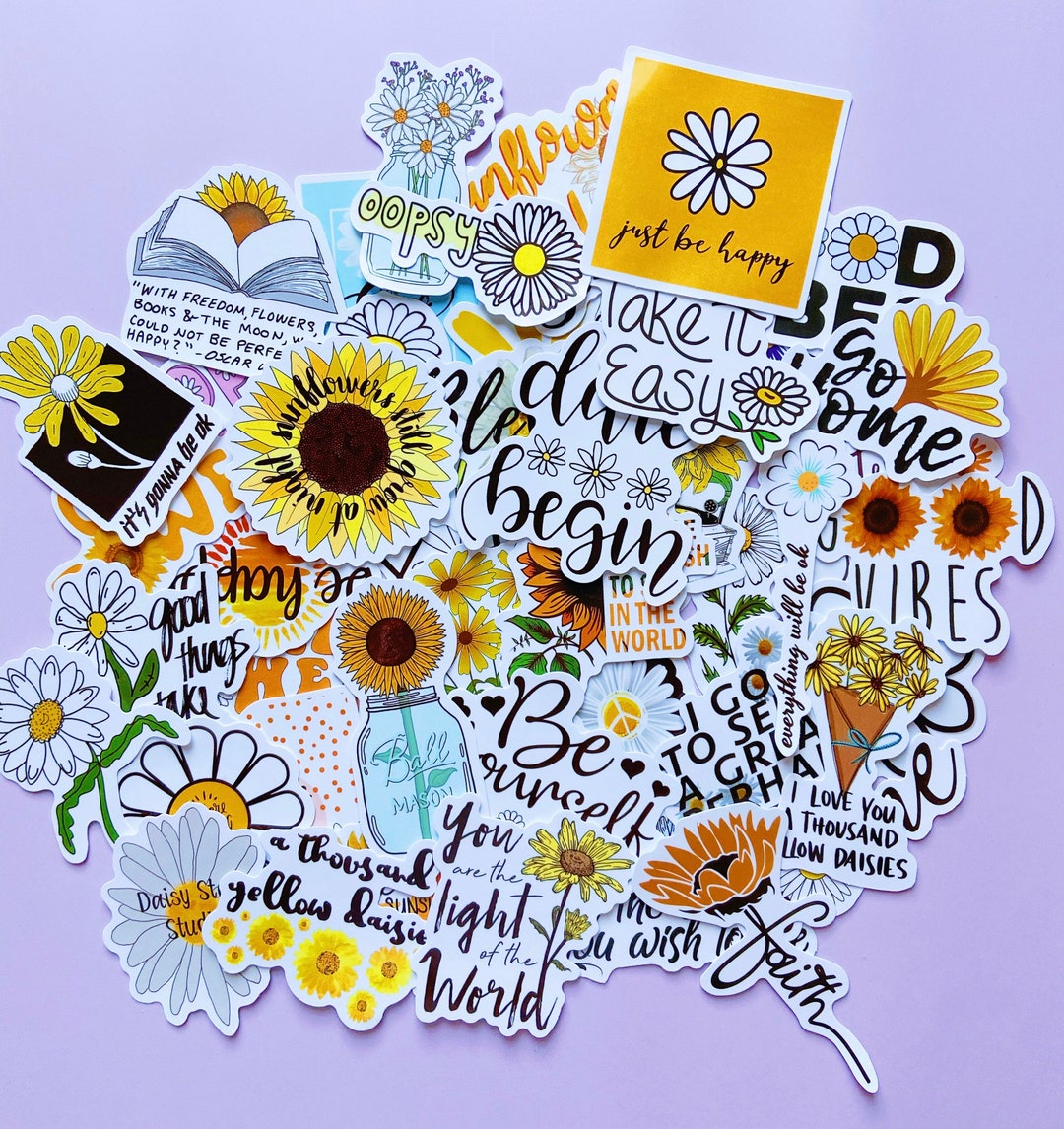 Daisy& Sunflower Sticker Pack-stay Positive Inspired Quotes ...