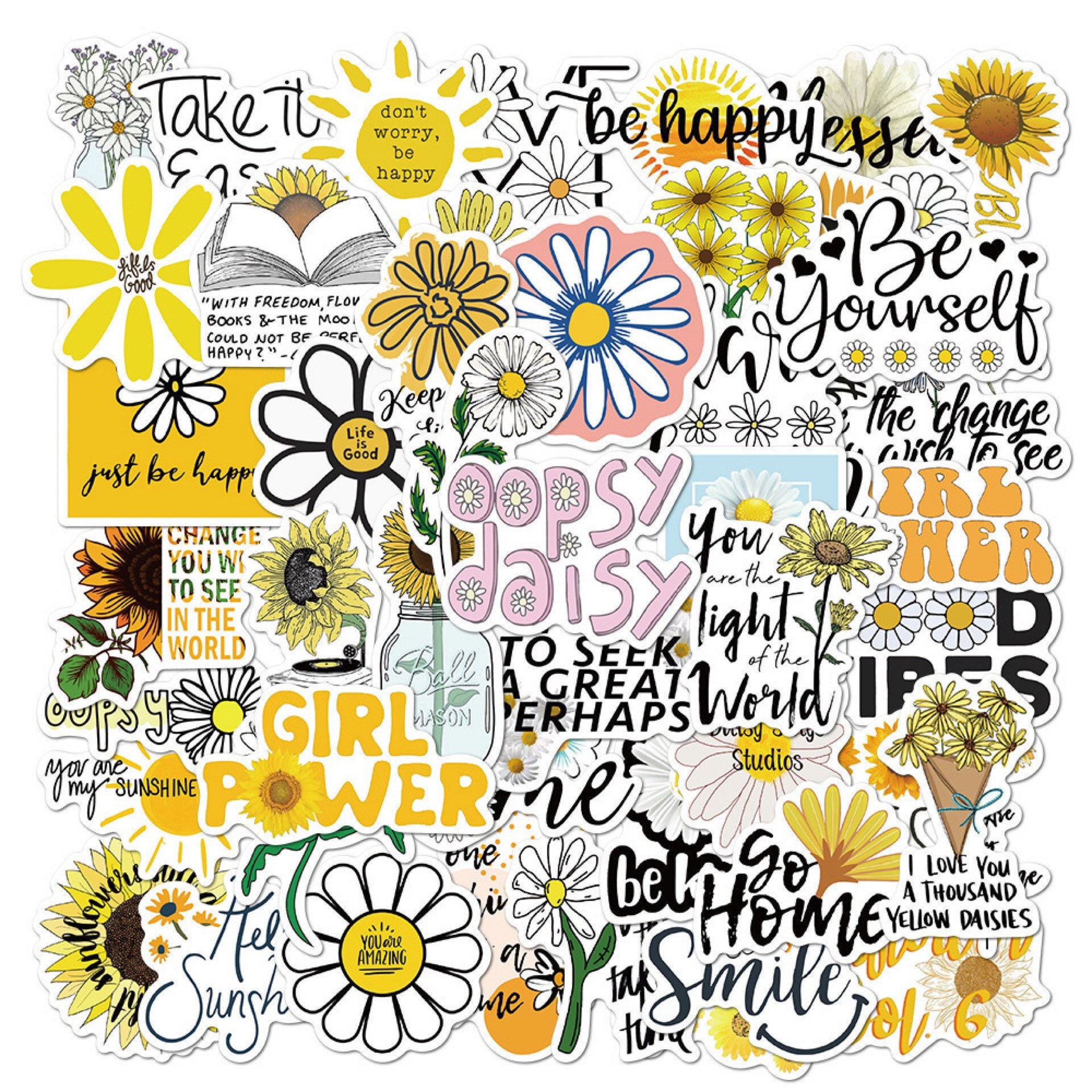 Daisy& Sunflower Sticker Pack-stay Positive Inspired | Etsy Canada