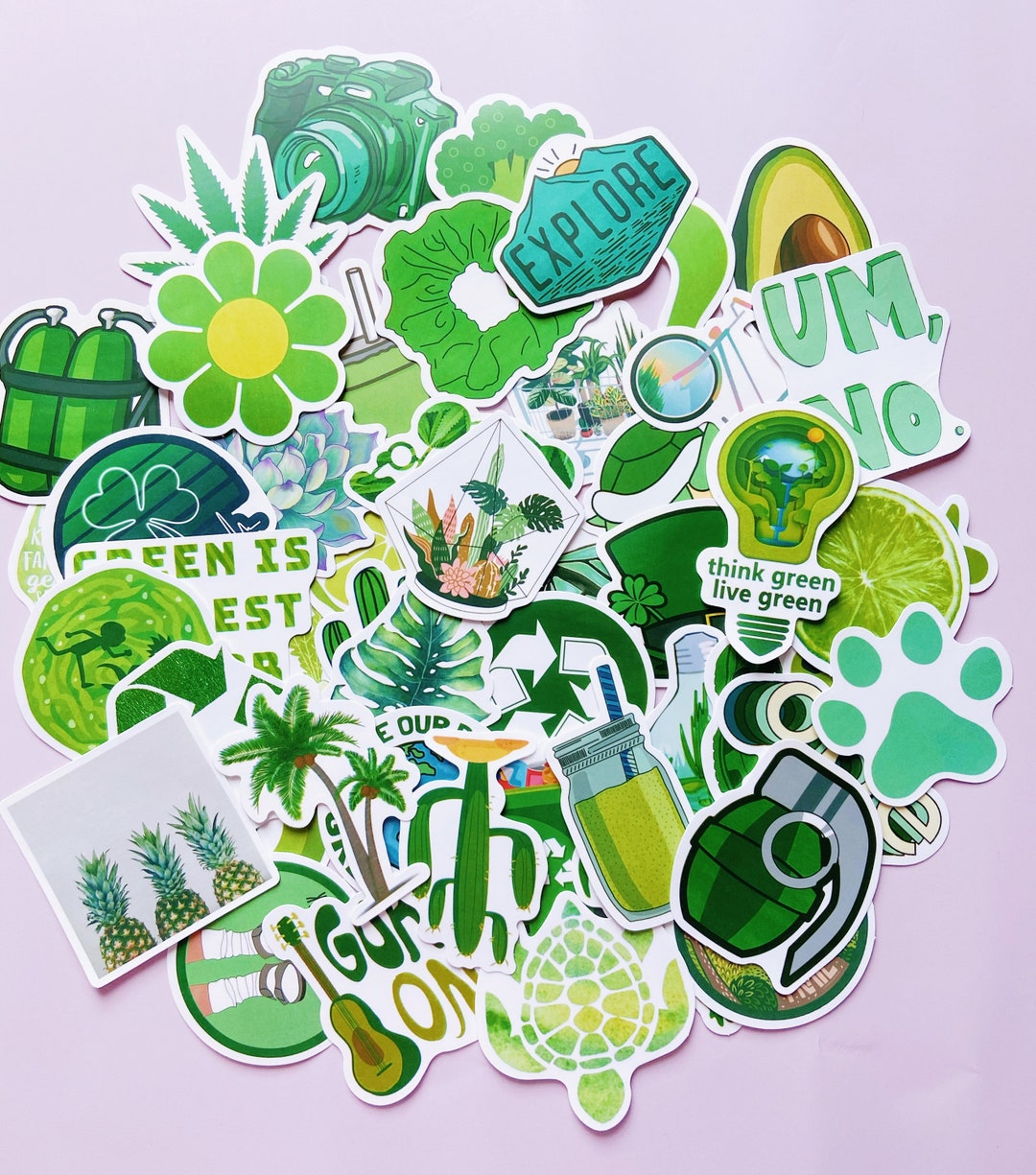 Green Waterproof VSCO Sticker Pack-aesthetic Skateboard Sticker ...