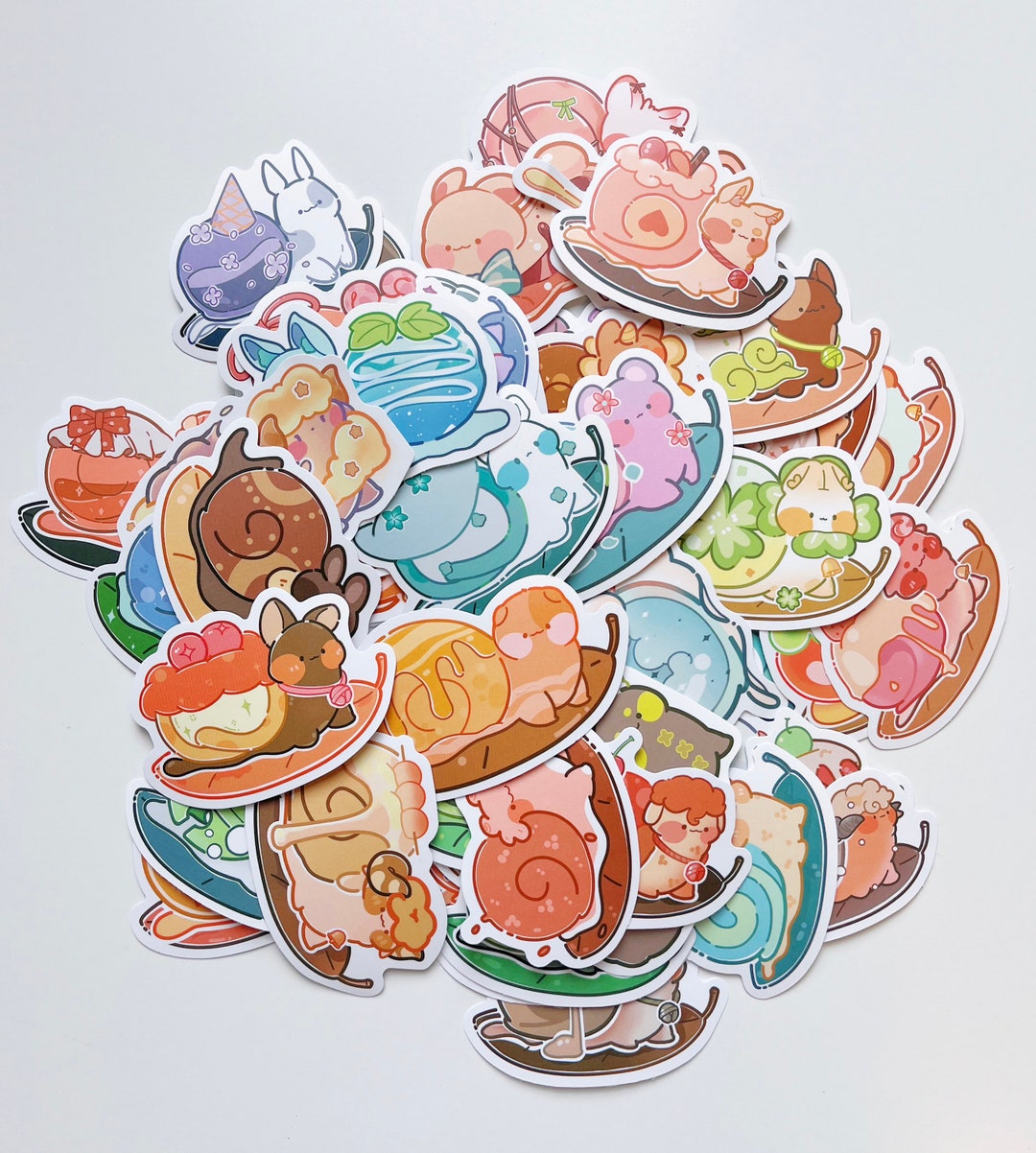 Cute Snail and Food Sticker Pack-kawaii Animal Stickers-waterproof ...
