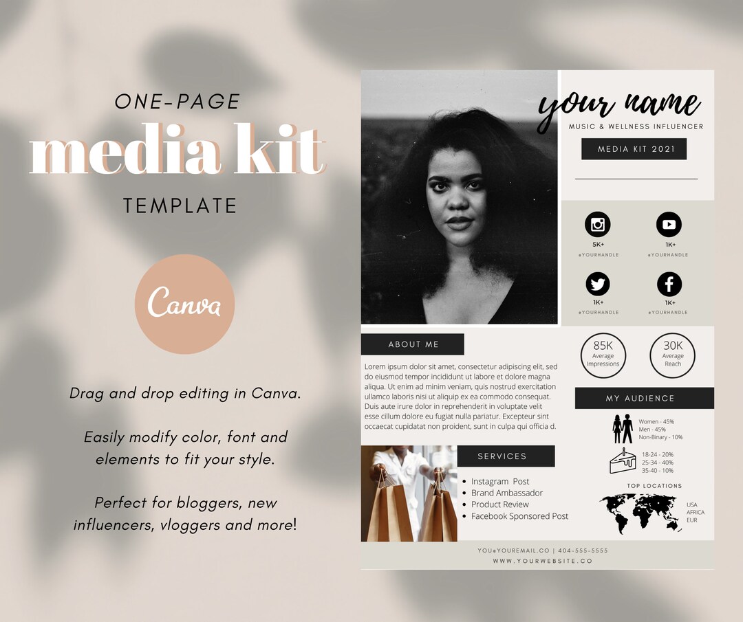 Influencer Media Kit Blogger Media Kit Media Press Kit Canva Template 1 ...