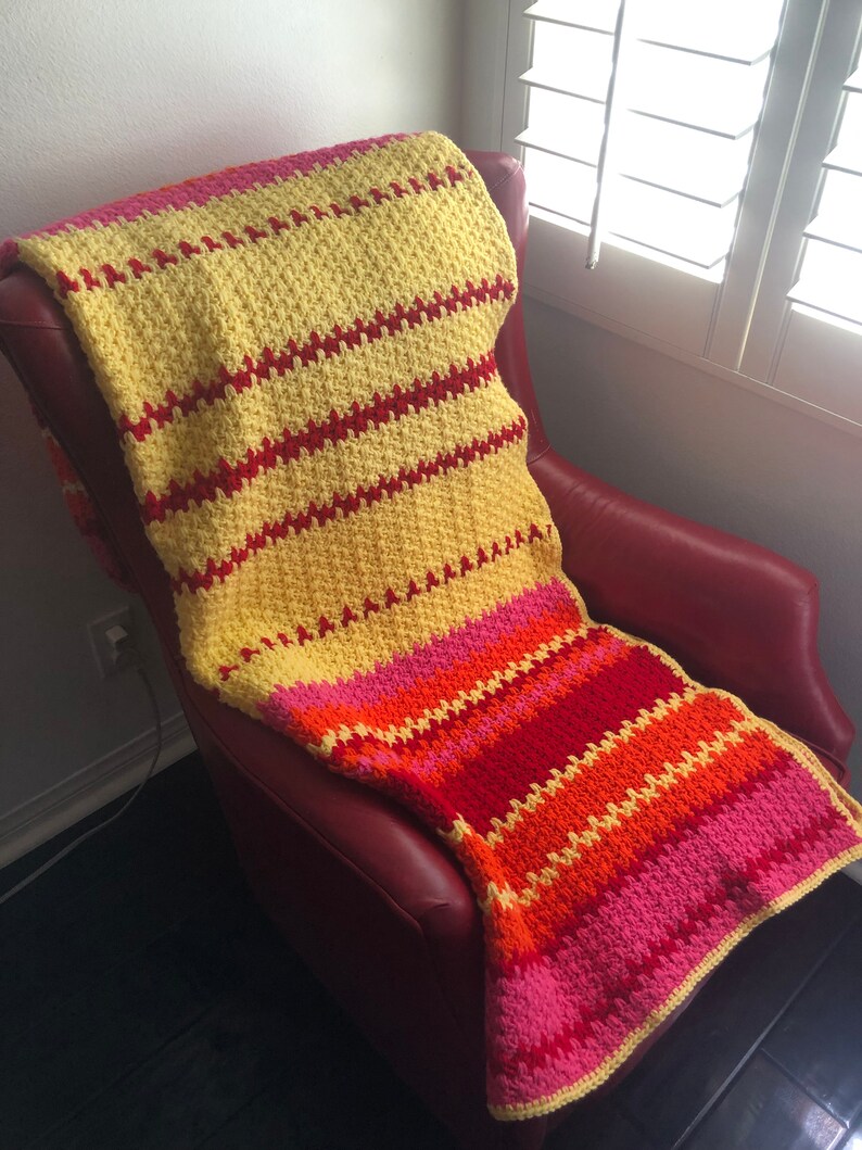 Southwestern Pink Yellow Red Orange Crochet Afghan Throw, Handmade ...