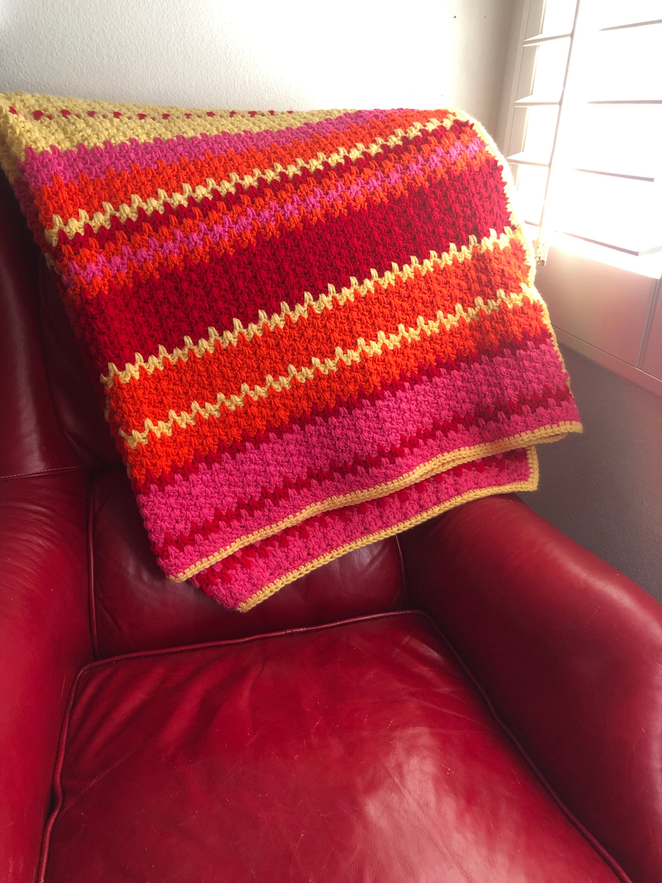 Southwestern Pink Yellow Red Orange Crochet Afghan Throw, Handmade ...