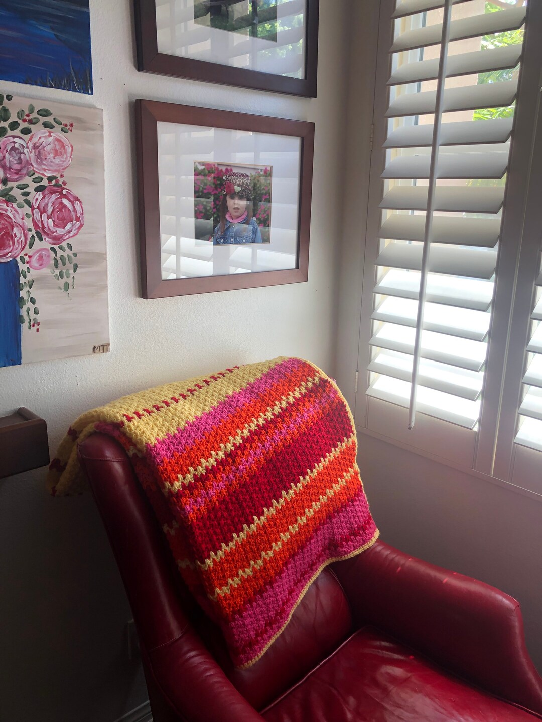 Southwestern Pink Yellow Red Orange Crochet Afghan Throw, Handmade ...