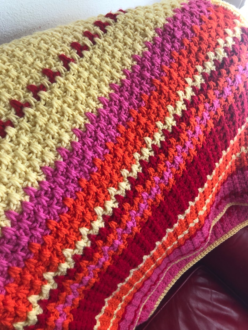 Southwestern Pink Yellow Red Orange Crochet Afghan Throw, Handmade ...