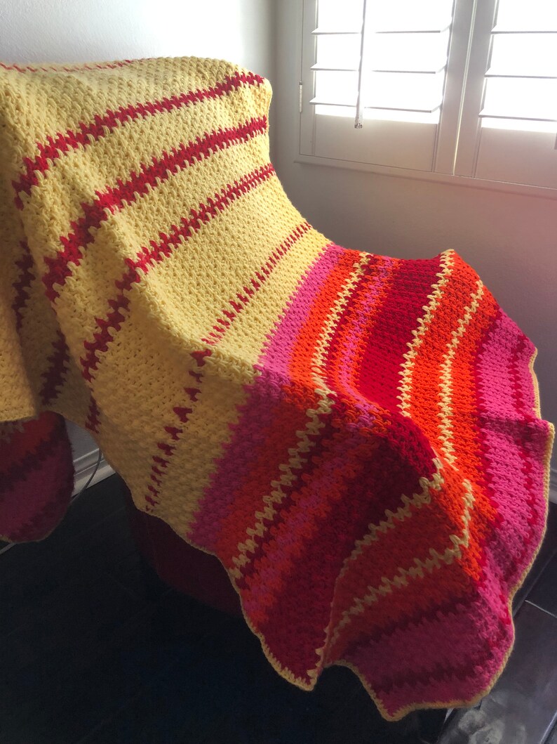 Southwestern Pink Yellow Red Orange Crochet Afghan Throw, Handmade ...