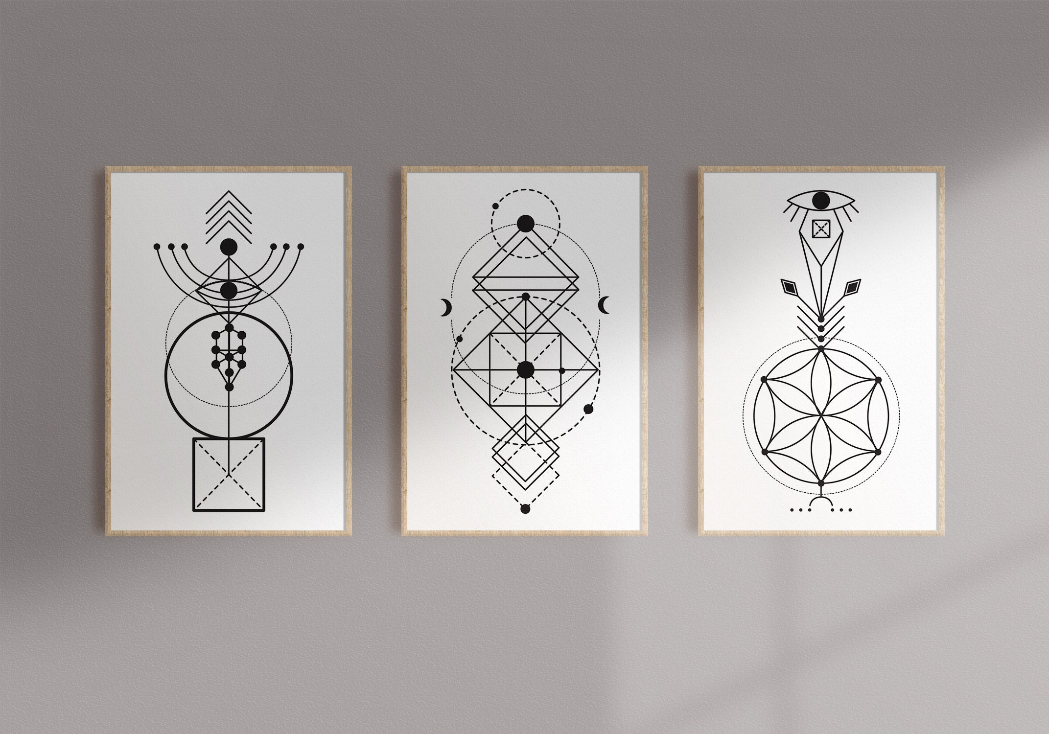 Set of Three Sacred Geometry Wall Art Download Abstract Illustration ...
