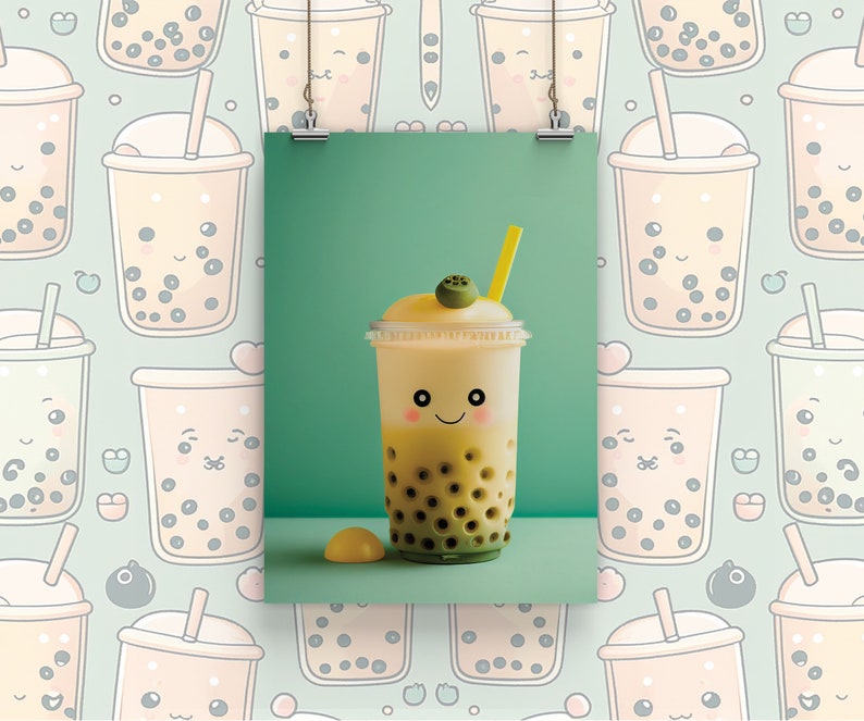 Bubble Tea Wall Art, Boba Poster, Kawaii Food Print, Boba Culture Wall ...